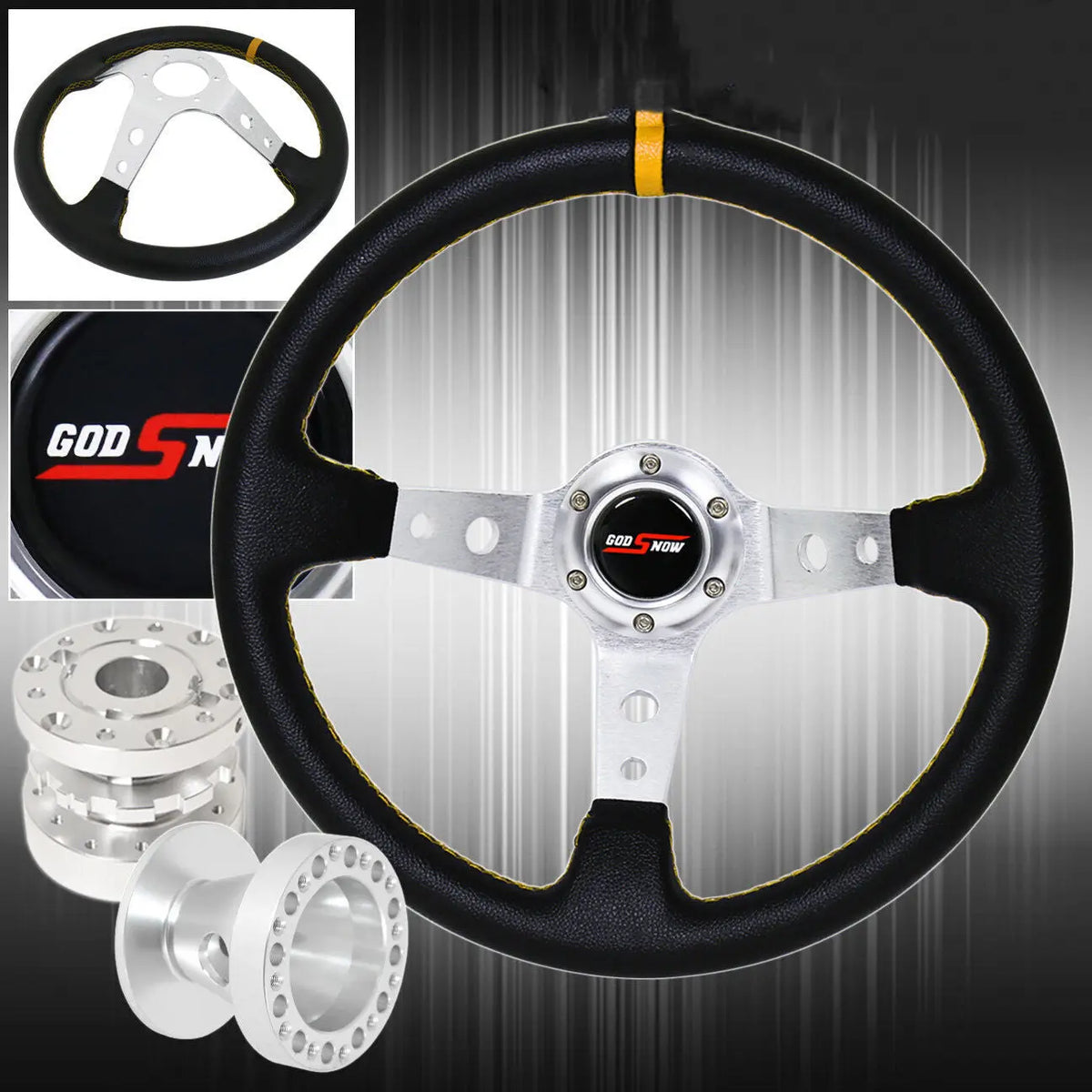 For 84-89 Mr2 Pvc Deep Dish Black Steering Wheel + Chrome Extender + A ...