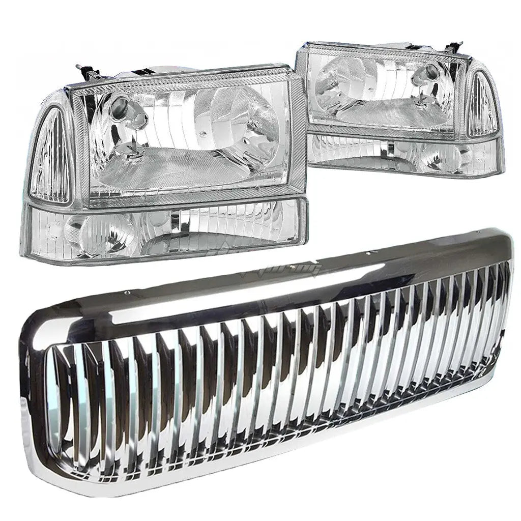 99+Superduty Chrome Headlight+Clear Corner Bumper Light+Front Grille B ...