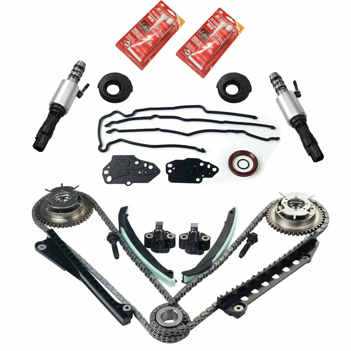 Ford 5.4L 3V Timing Chain Kit Cam Phasers Solenoid Valves Timing cover ...