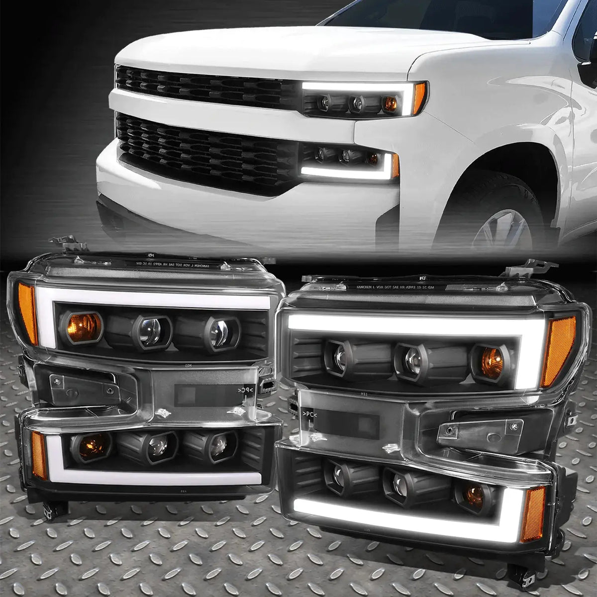[Led Drl] 19-21 Chevy Silverado 1500 Quad Projector Headlights Black/A ...