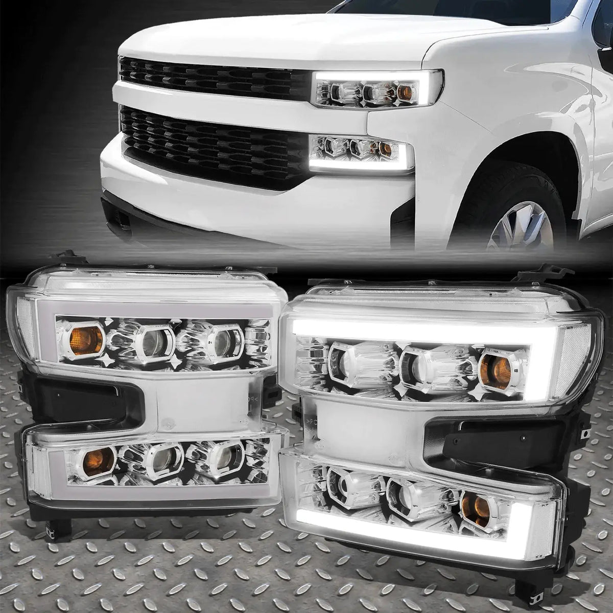 [Led Drl] 19-21 Chevy Silverado 1500 Quad Projector Headlights Chrome ...