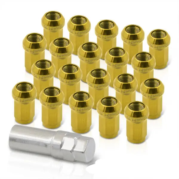 M12X1.25Mm 20Pc Steel Wheel Rims Acorn Closed End Lug Nuts Gold + Key ...