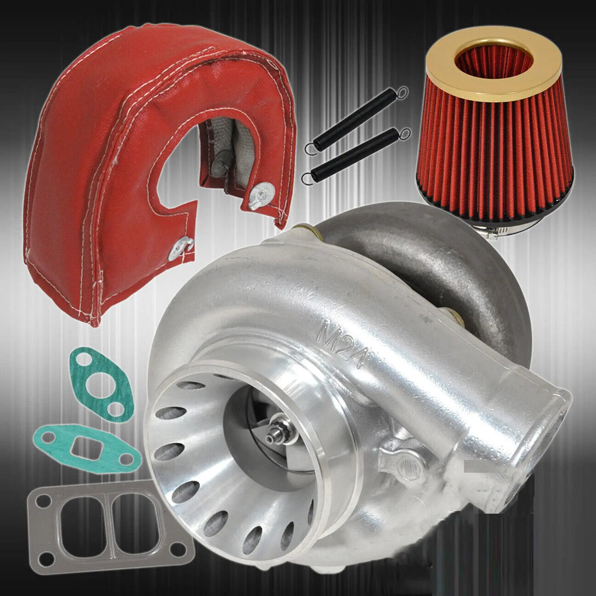 Oil Cool T70 Turbo Charge Turbine T3 Inlet + Air Filter + Heat Shield ...