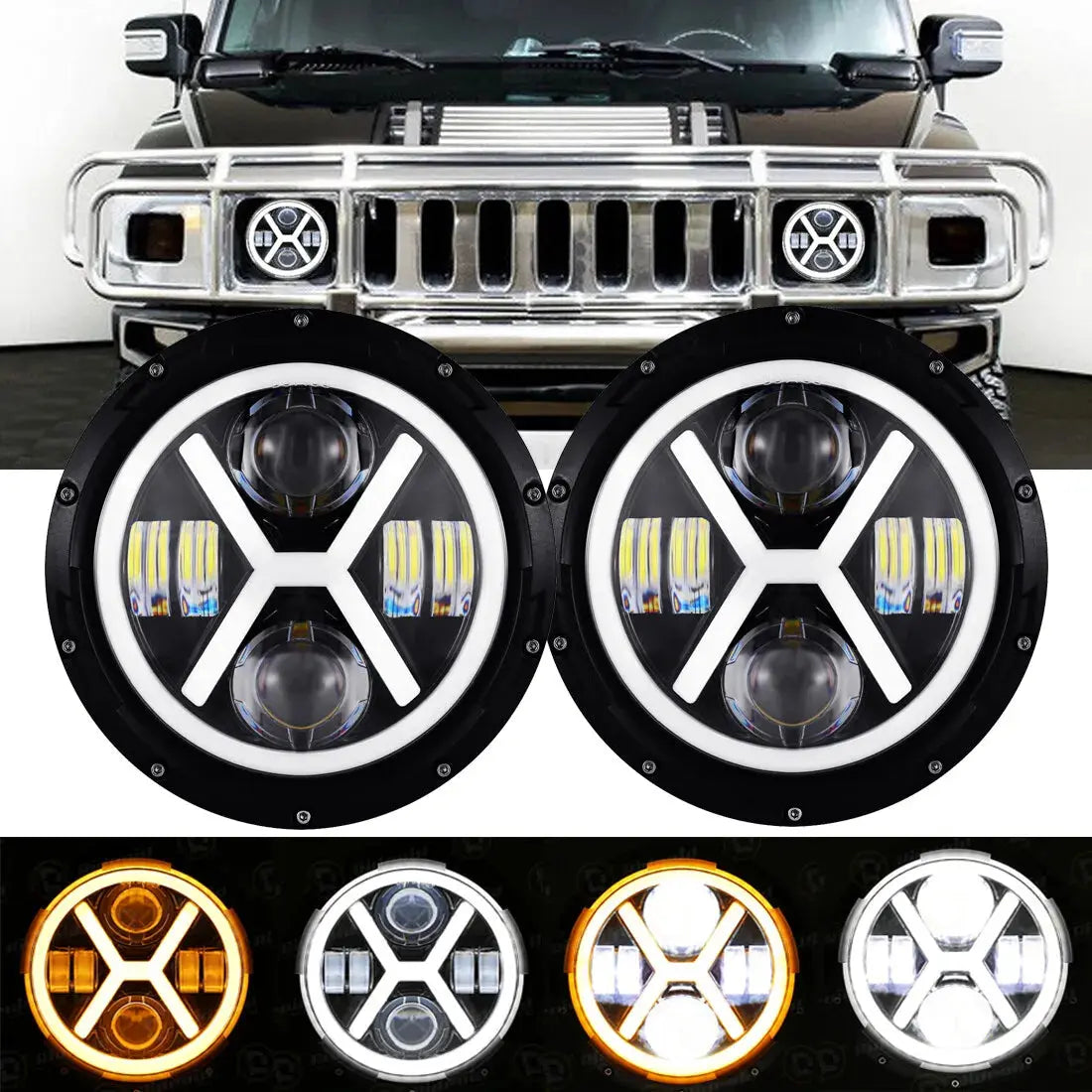 Pair 7Inch Led Headlights Hi/Lo Beam Halo Drl For Hummer H1 H2 Am Gene ...