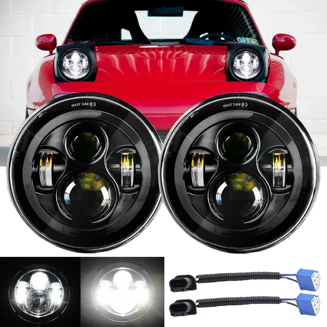 Pair Dot 7 Inch Round Led Hi/Lo Beam Headlights For Mazda Miata 90-97 ...