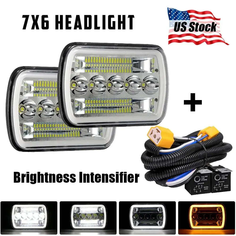 Pair Led Headlights + H4 Brightness Intensifier For Cmc C1500 C2500 C3 ...