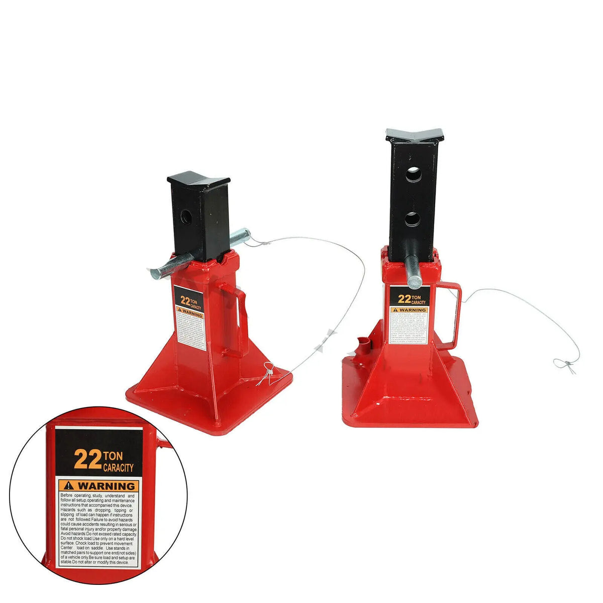 Pair Of 22 Ton (44,000 Lbs) Pin Type Jack Stands 1522A Red For Car Tru ...