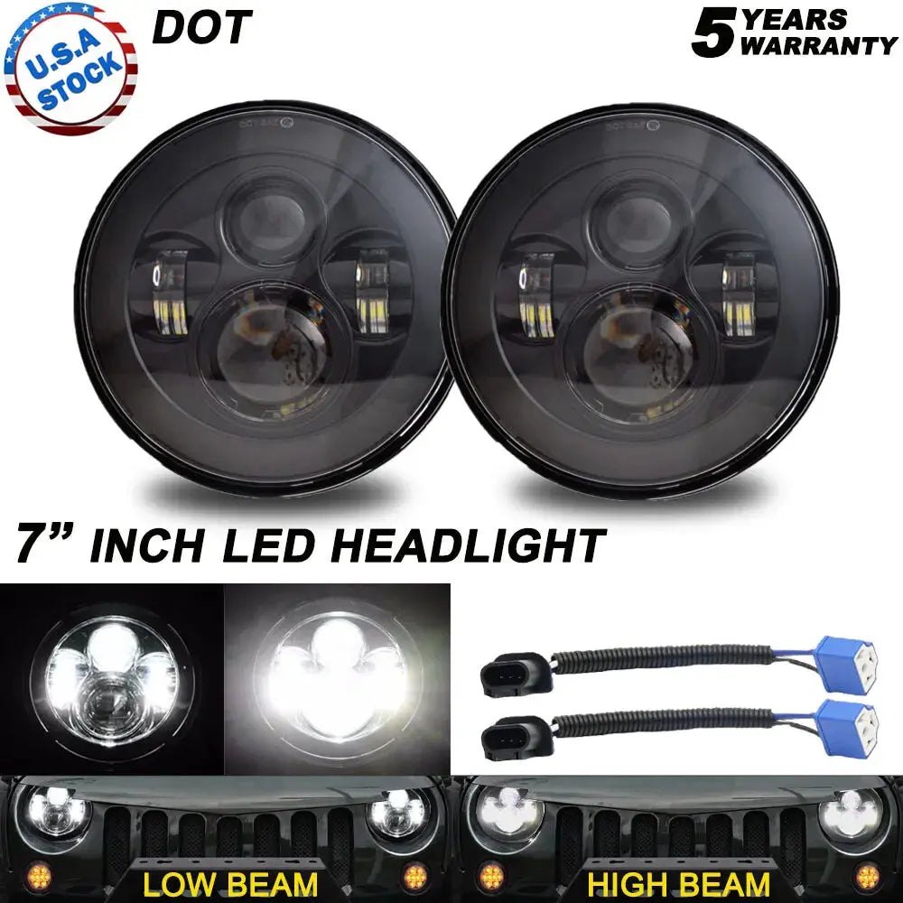 Pair Round 7 Inch Led Headlight Hi/Lo Beam For Chevy 3100 C20 C10 Pick ...