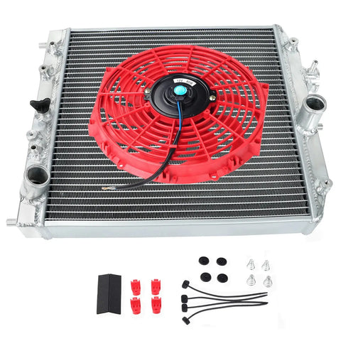 Red 12"Cooling Fan&3-Row Core Aluminum Radiator 92-00 Honda Civic EG I ...