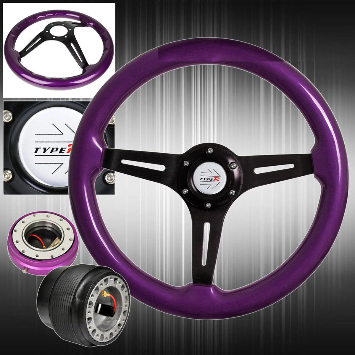 Slim Quick Release For 94-01 Integra + Purple Wood Trim Deep Dish Stee ...