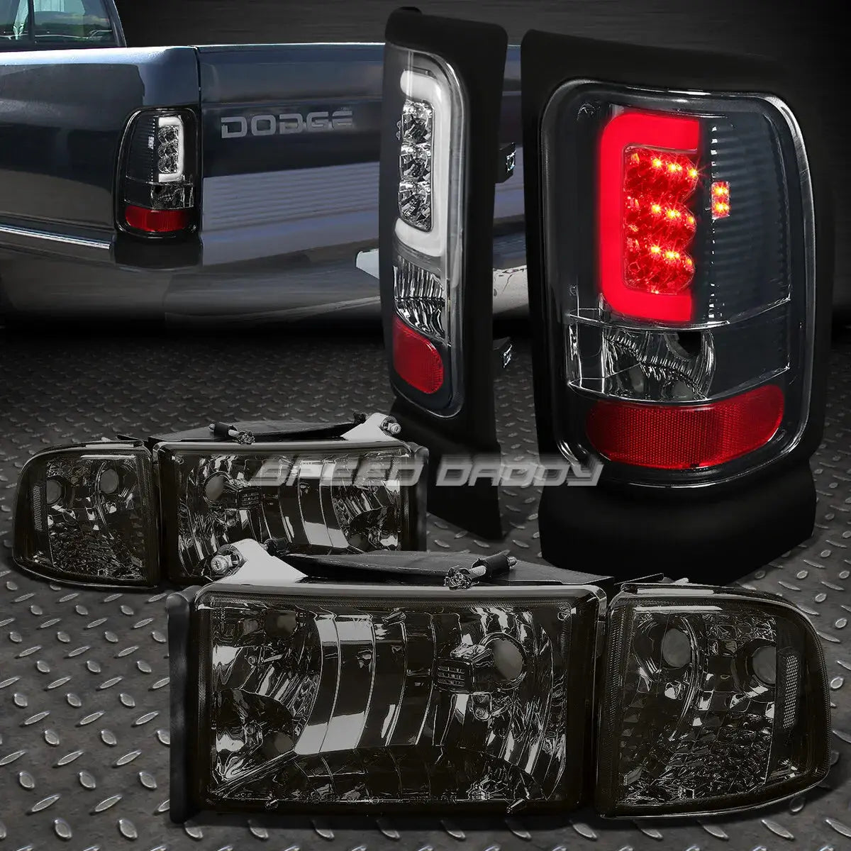 Smoke Housing Headlight+Signal Lamp+Tinted 3D Led Tail Light 94-02 Dod ...