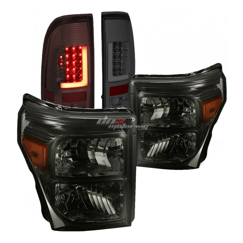 Smoked Amber Quad Headlight+3D L-Shape Led Smoked Tail Lamp Fit 11-16 ...