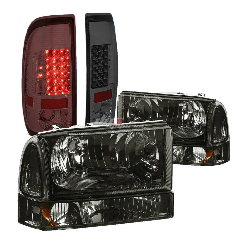 Smoked Lens Led Chrome Tail Light+Smoked Amber Headlight Fit 99-04 Sup ...