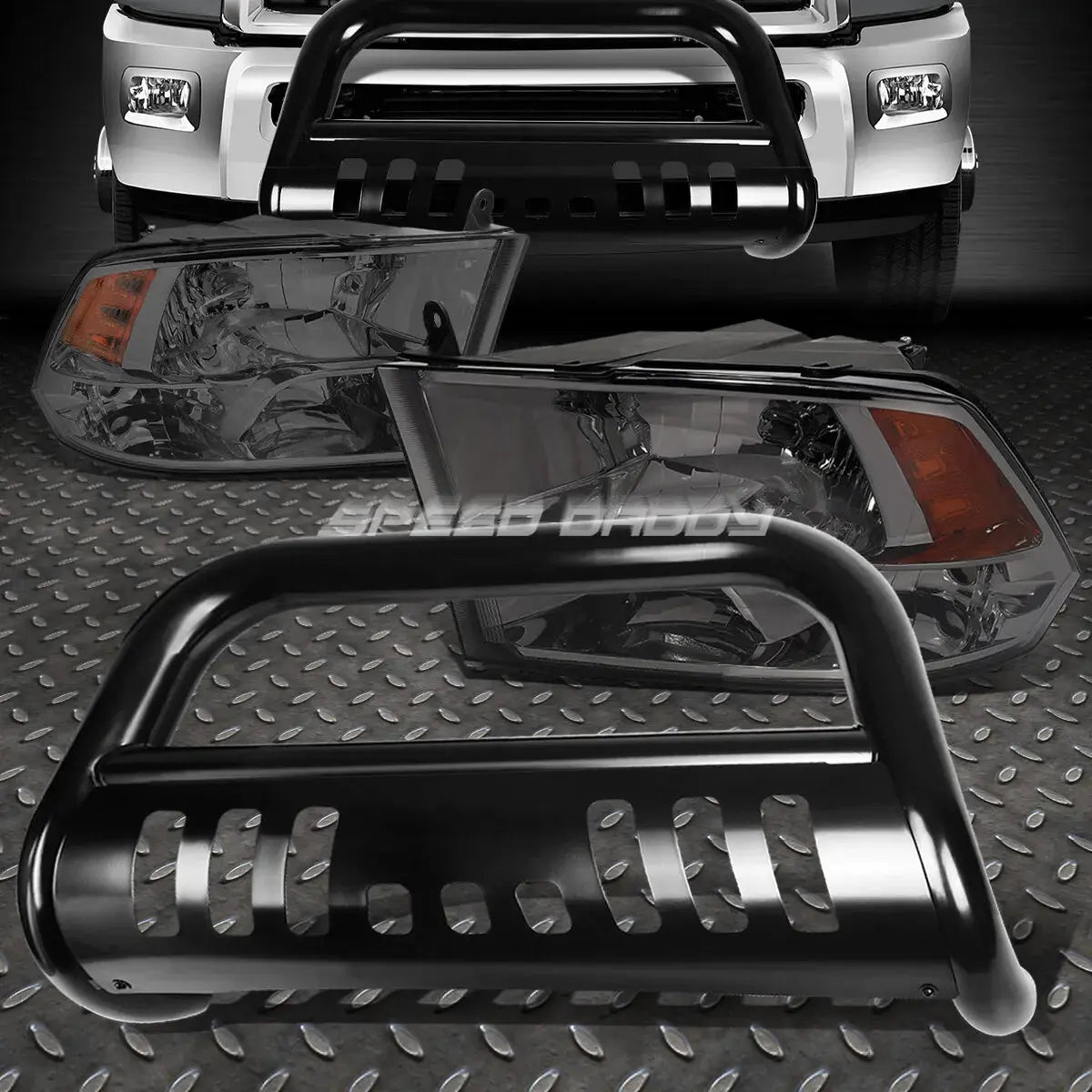 Smoked Quad Headlight Amber Corner+3" Black Bull Bar 10-16 Ram 2500/35 ...