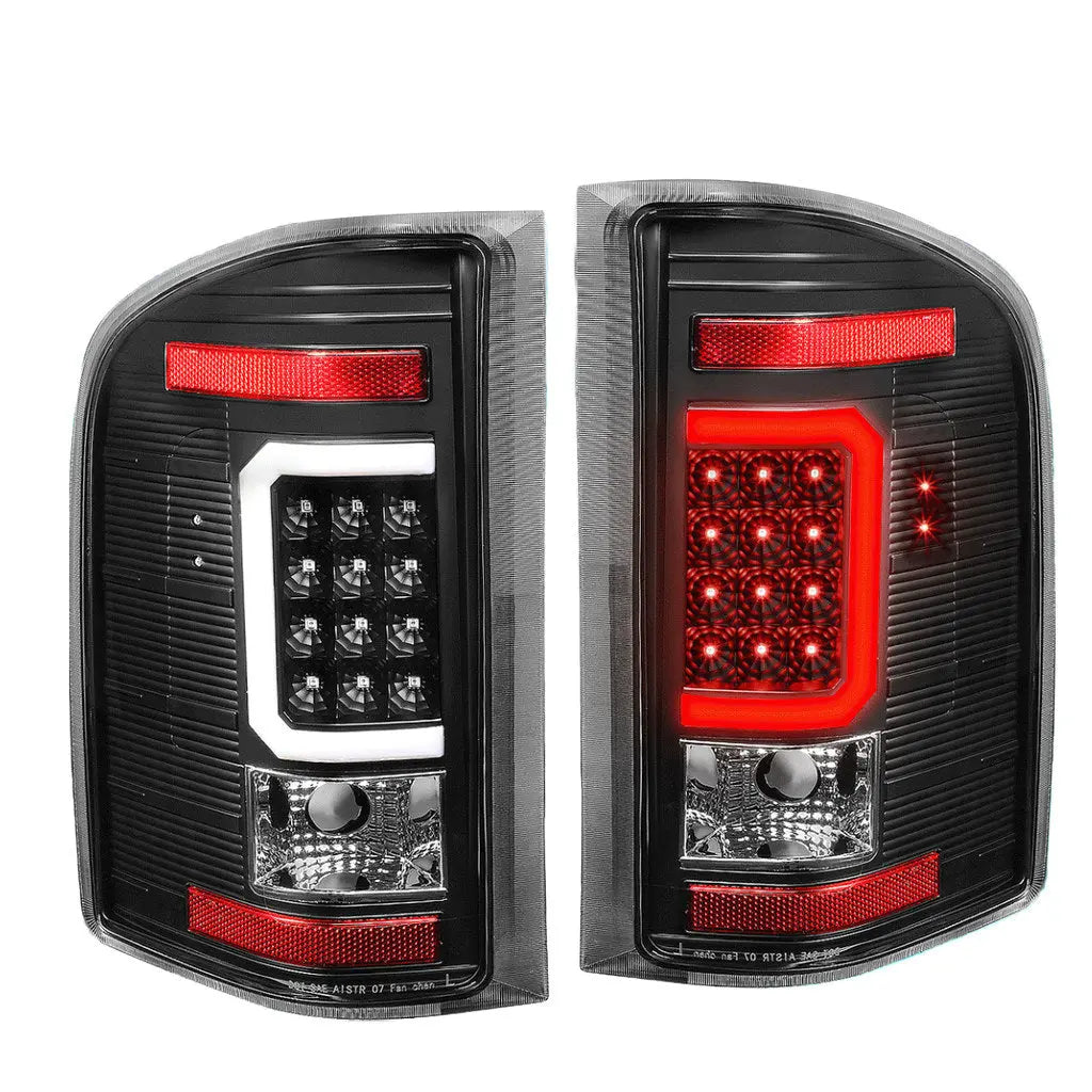 [Tron Style] 07-14 Silverado 3D Led C-Bar Black Clear Tail Light Brake ...